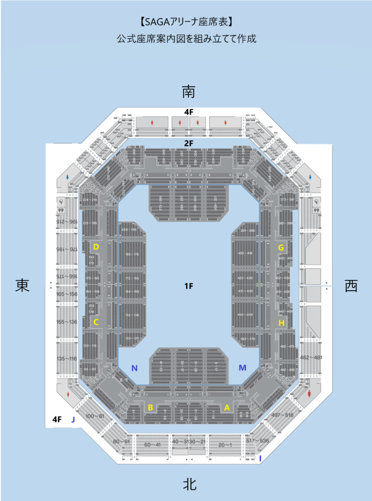 SAGAアリーナ【席番 座席表】 座席番号までわかる座席表 はここから見られます！ | もんたの雑記ブログ